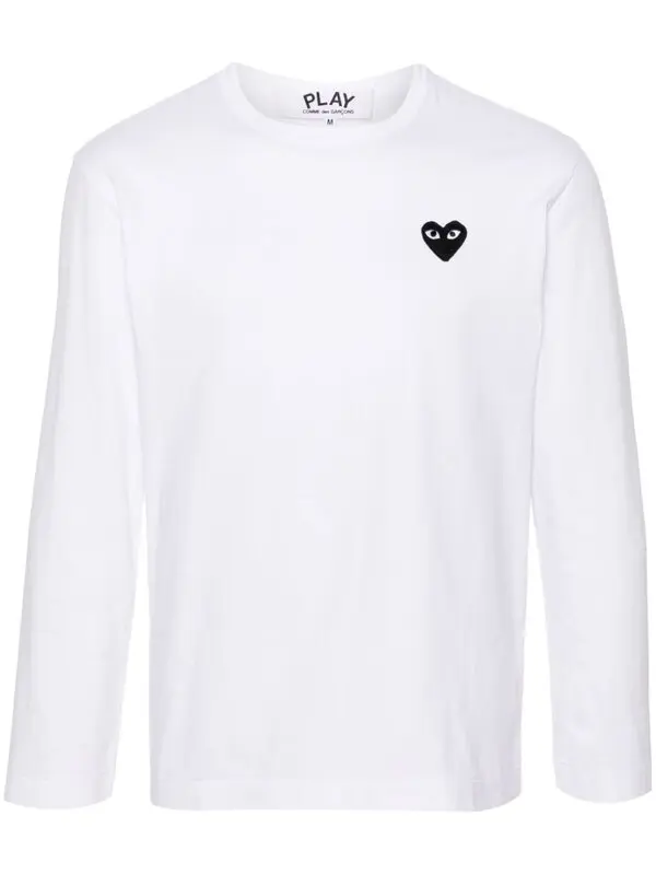Play Comme Des Garcon Heart Patch Long Sleeve T-shirt - White