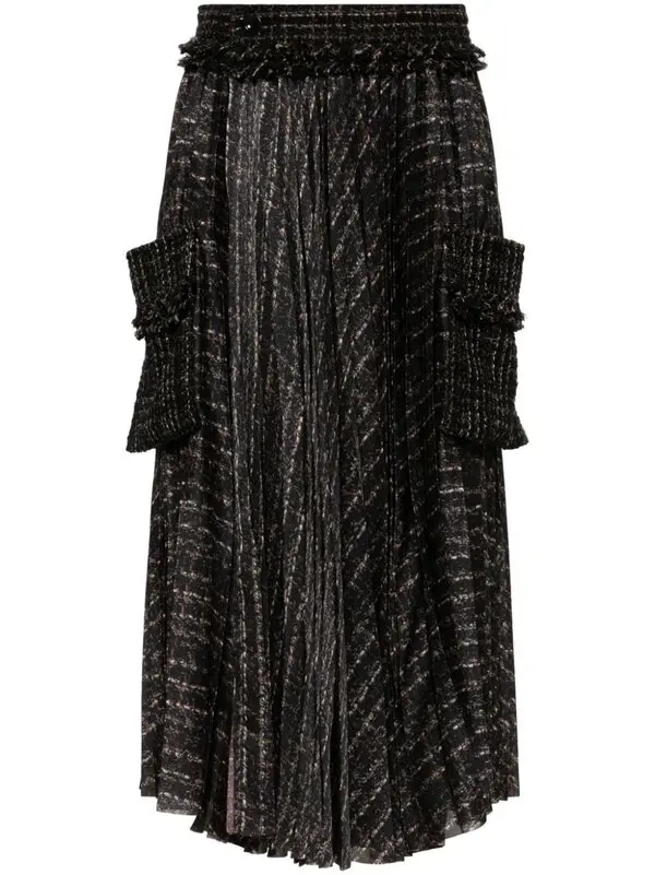 Sacai Abstract Pattern Pleated Skirt - Black
