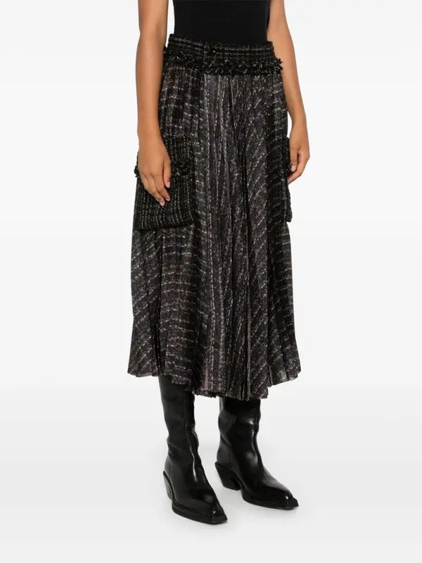 Sacai Abstract Pattern Pleated Skirt - Black