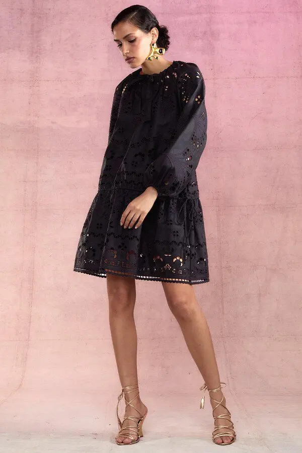 Cynthia Rowley Eva Embroidered Mini Dress In Black - 50% Off | Editorialist
