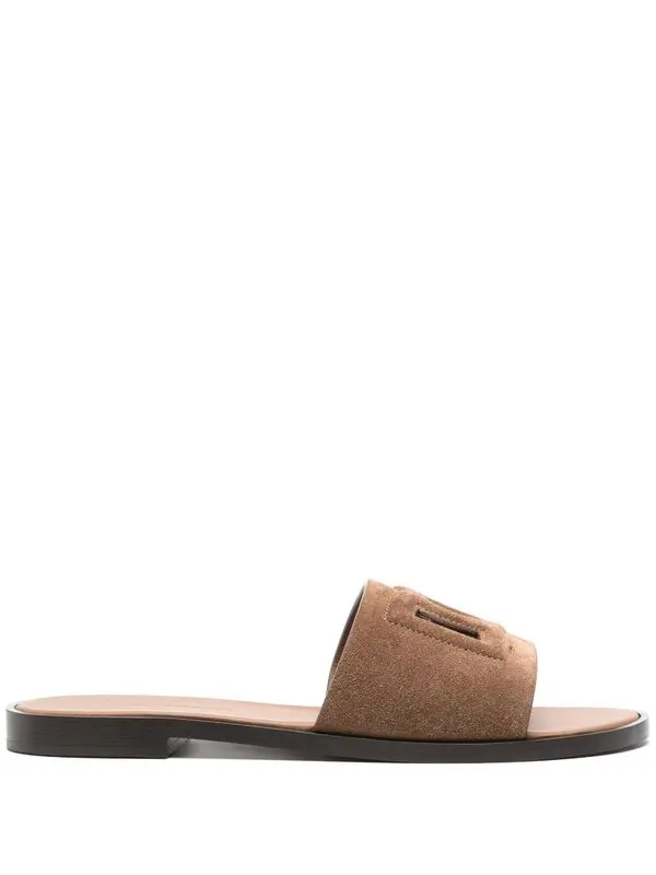 Dolce & Gabbana Dg Logo Suede Slides - Brown