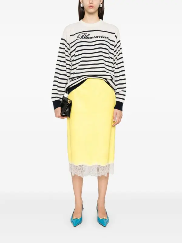Blumarine Logo Intarsia Knit Sweater - Neutrals