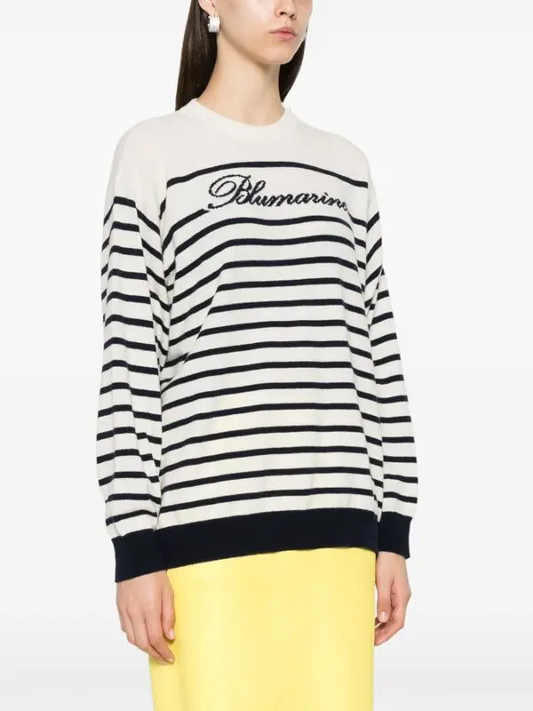 Blumarine Logo Intarsia Knit Sweater - Neutrals