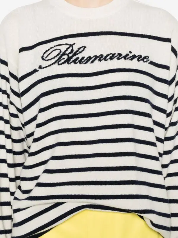 Blumarine Logo Intarsia Knit Sweater - Neutrals