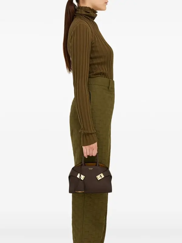 FERRAGAMO Gancini Buckle Leather Tote Bag - Brown