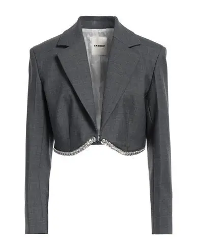 Sandro Single-breasted Cropped Blazer With Crystal Embellishments - Grey