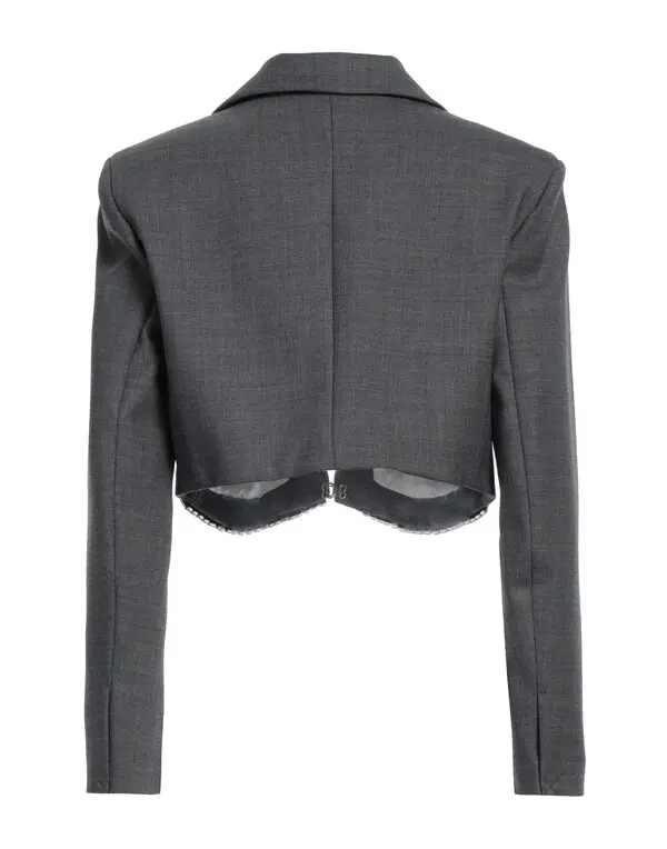 Sandro Single-breasted Cropped Blazer With Crystal Embellishments - Grey