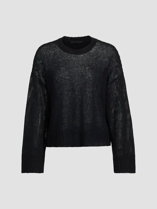 Jenni Kayne Cropped Linen Knit Crewneck Sweater - Black