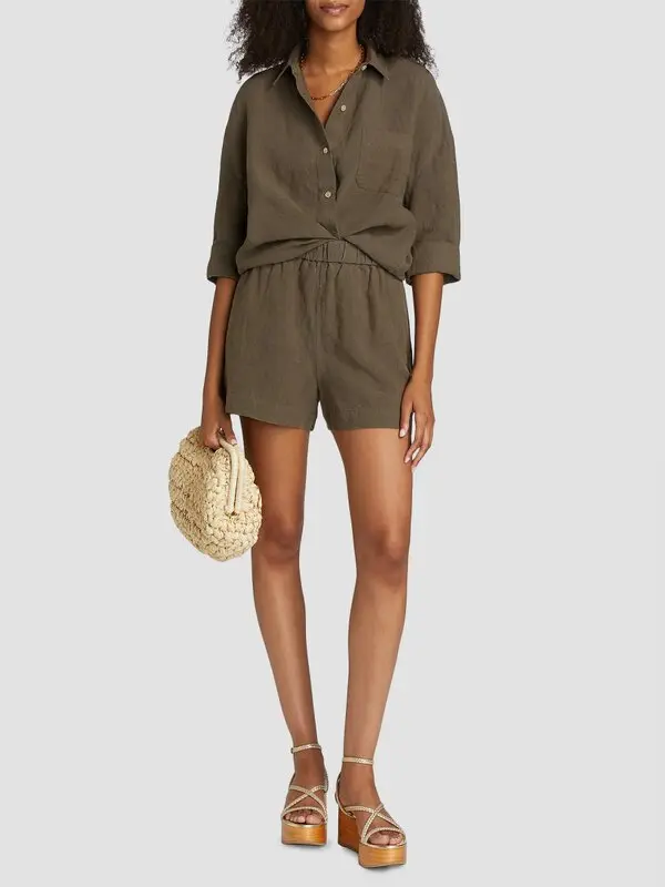 Jenni Kayne Logan Linen Button-front Shirt - Dark Moss