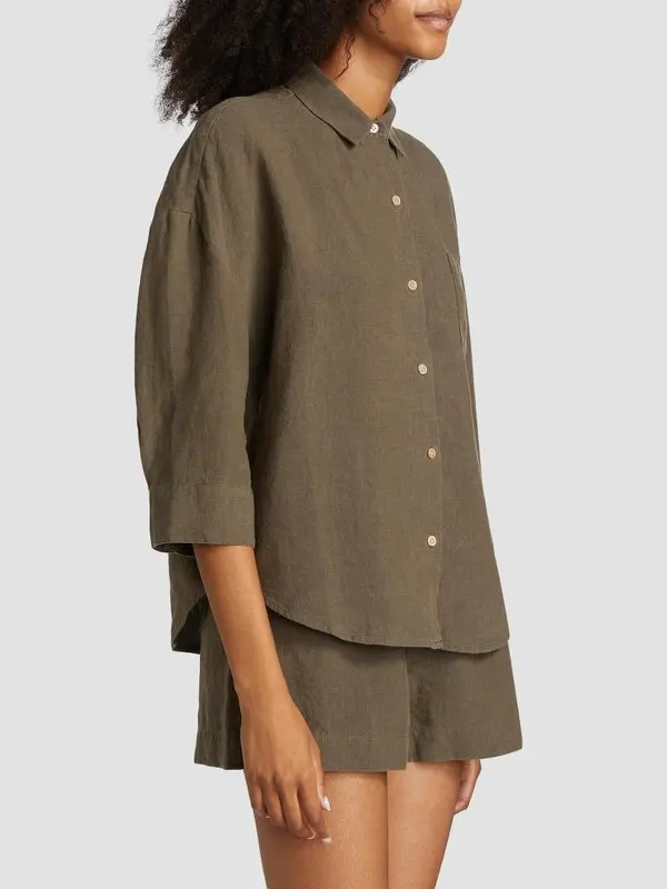 Jenni Kayne Logan Linen Button-front Shirt - Dark Moss