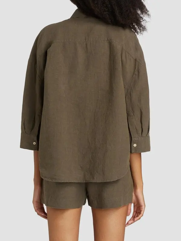 Jenni Kayne Logan Linen Button-front Shirt - Dark Moss