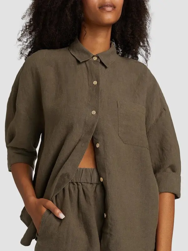 Jenni Kayne Logan Linen Button-front Shirt - Dark Moss