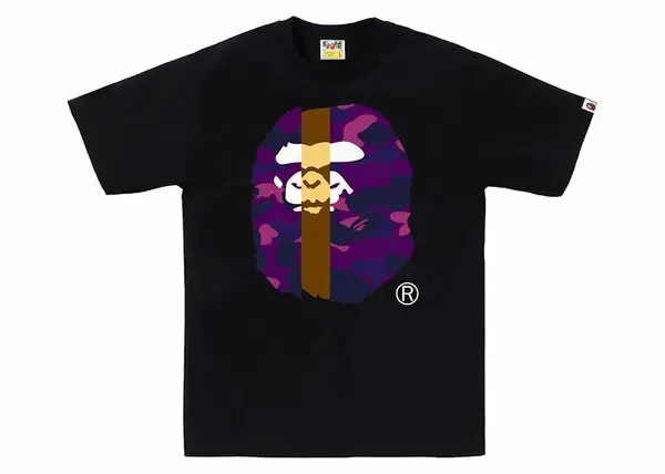 A BATHING APE Camo Transform Big Ape Head Tee Shirt - Black/purple