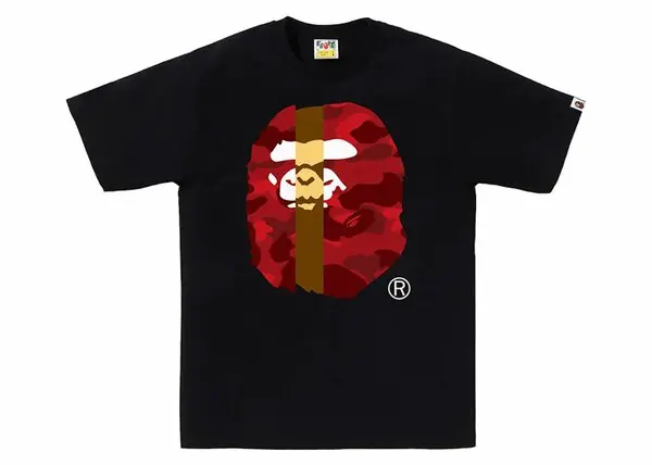 A BATHING APE Camo Transform Big Ape Head Tee Shirt - Black/red