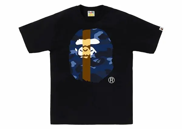 A BATHING APE Camo Transform Big Ape Head Tee Shirt - Black/navy Blue