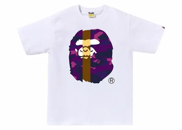 A BATHING APE Camo Transform Big Ape Head Tee Shirt - White/purple