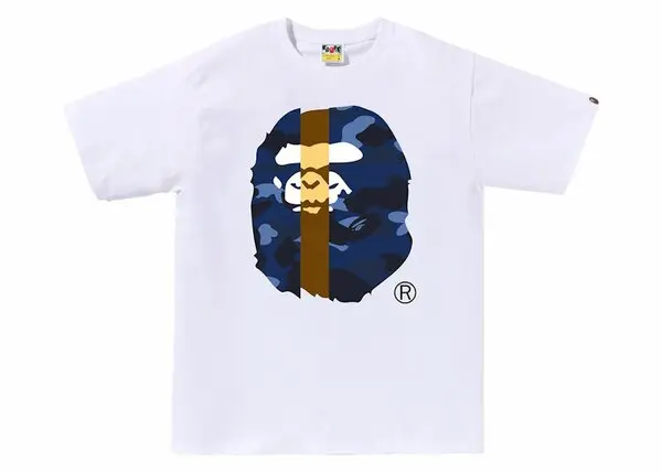 A BATHING APE Camo Transform Big Ape Head Tee Shirt - White/navy Blue