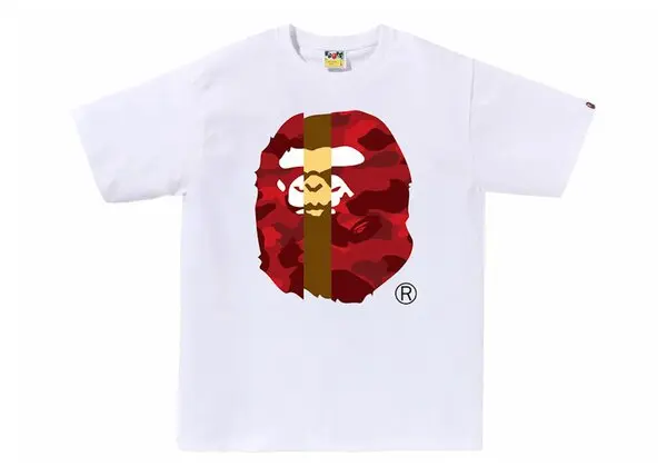 A BATHING APE Camo Transform Big Ape Head Tee Shirt - White/red