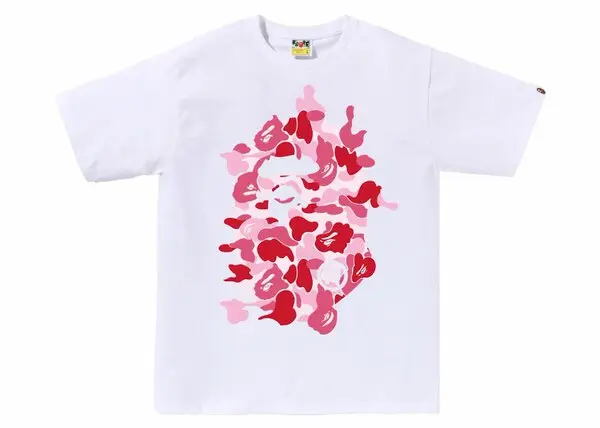 A BATHING APE Abc Camo Rebuild Big Ape Head Tee Shirt - White/pink