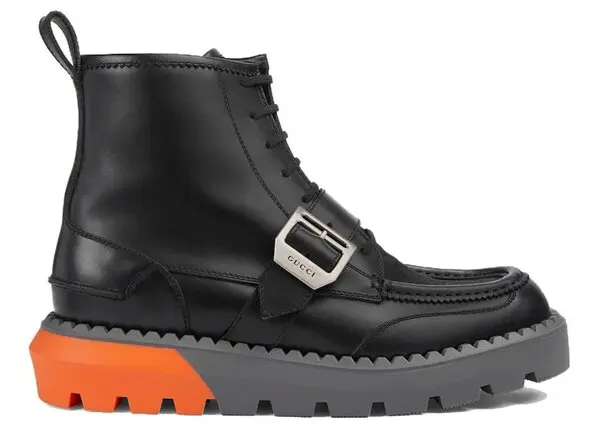 Gucci Lace-up Buckle Boots - Black/orange