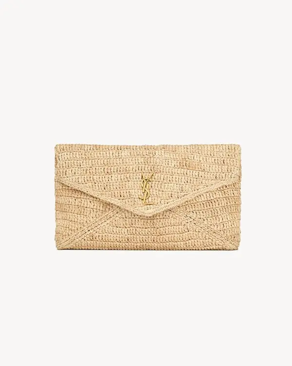 Saint Laurent Cassandre Raffia Envelope Pouch