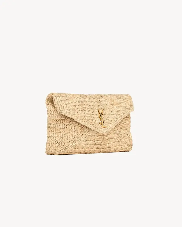 Saint Laurent Cassandre Raffia Envelope Pouch