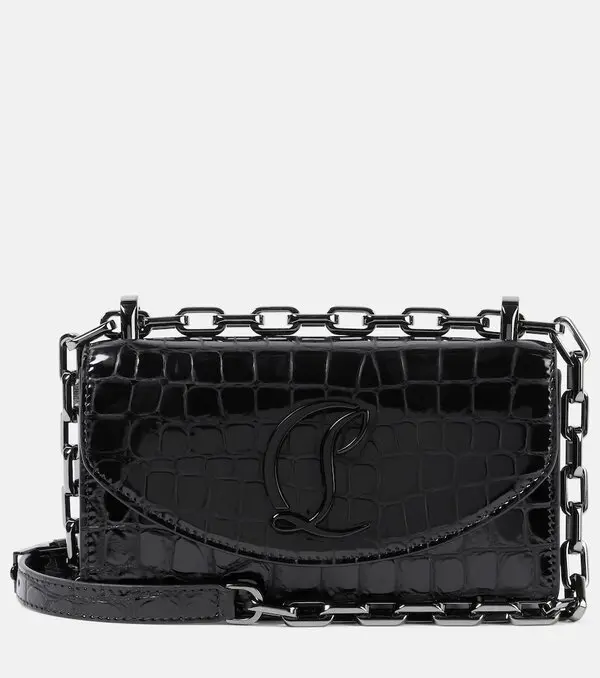 CHRISTIAN LOUBOUTIN Loubi54 Croc-effect Leather Shoulder Bag - Black