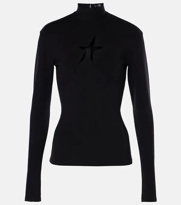 MUGLER Cutout Star Turtleneck Top - Black