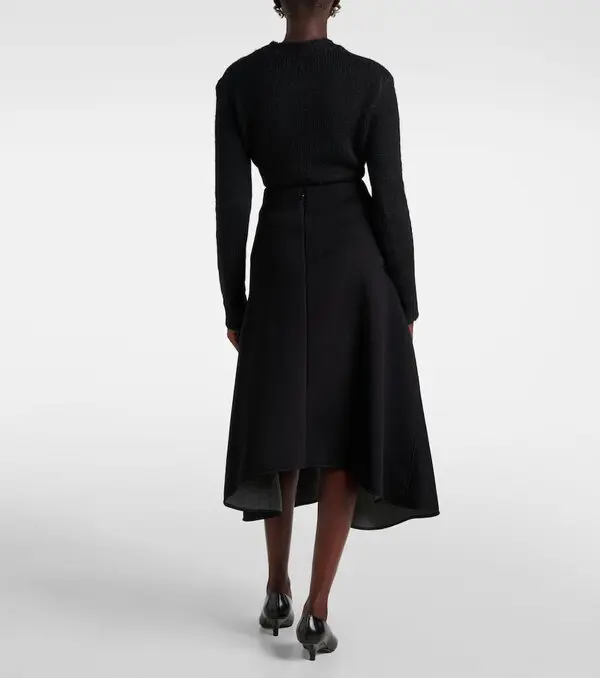 Plan C Pleated Asymmetric Midi Skirt