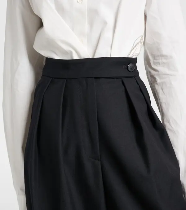 Dries Van Noten Pleated Wool Wide-leg Pants - Black