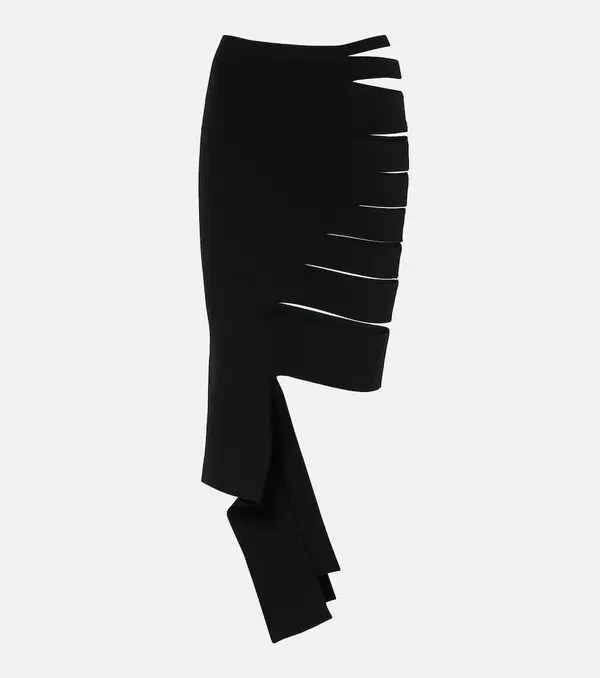 MUGLER Asymmetric Cutout Midi Skirt - Black