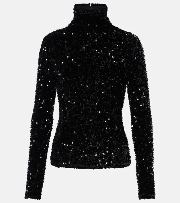 XU ZHI Sequined Turtleneck Top - Black