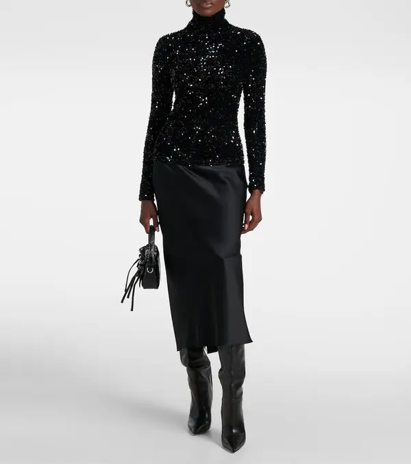 XU ZHI Sequined Turtleneck Top - Black