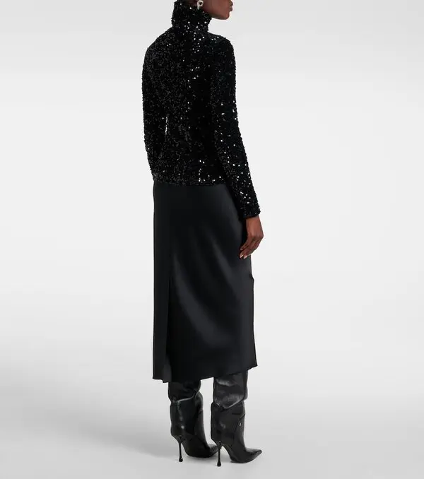 XU ZHI Sequined Turtleneck Top - Black