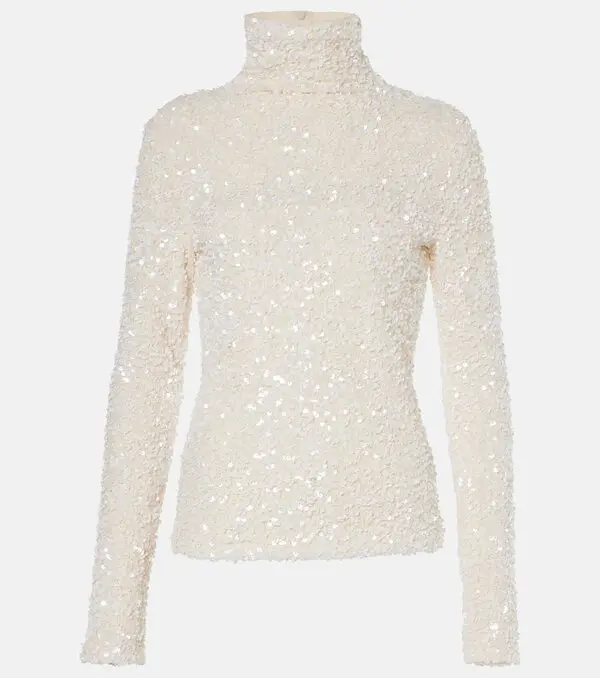 XU ZHI Sequined Turtleneck Top - White