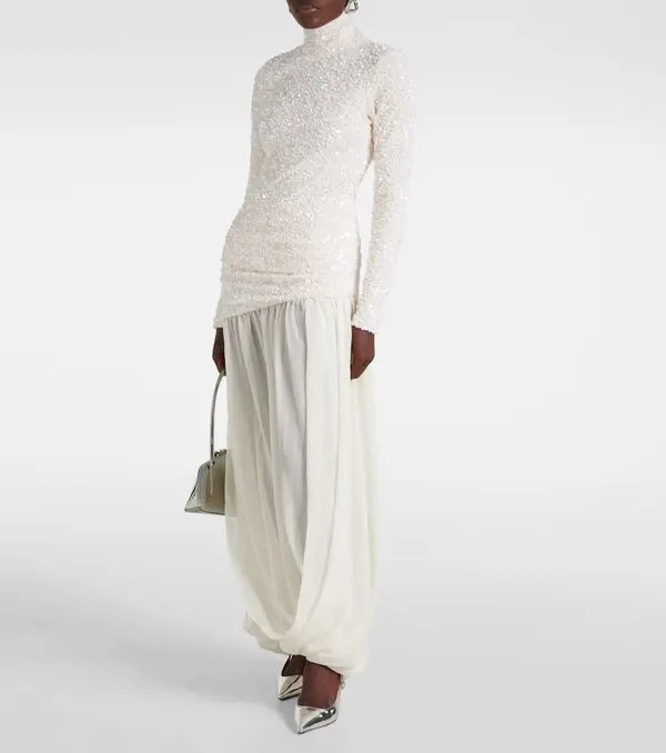 XU ZHI Sequined Turtleneck Top - White