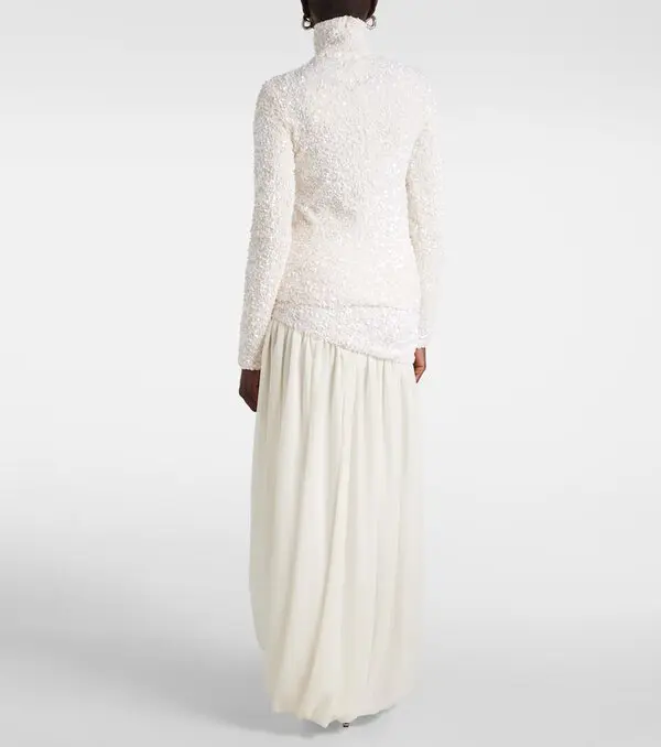XU ZHI Sequined Turtleneck Top - White