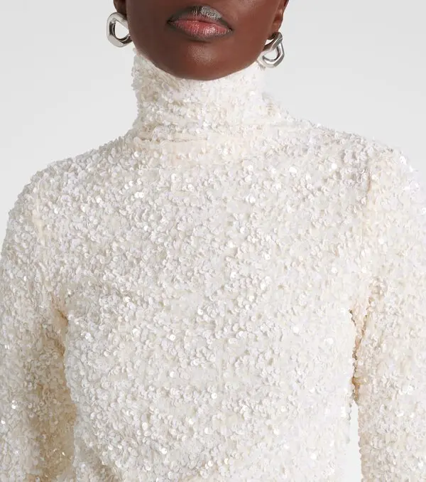 XU ZHI Sequined Turtleneck Top - White