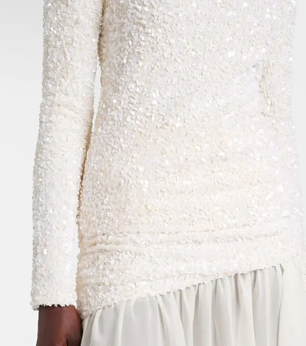 XU ZHI Sequined Turtleneck Top - White
