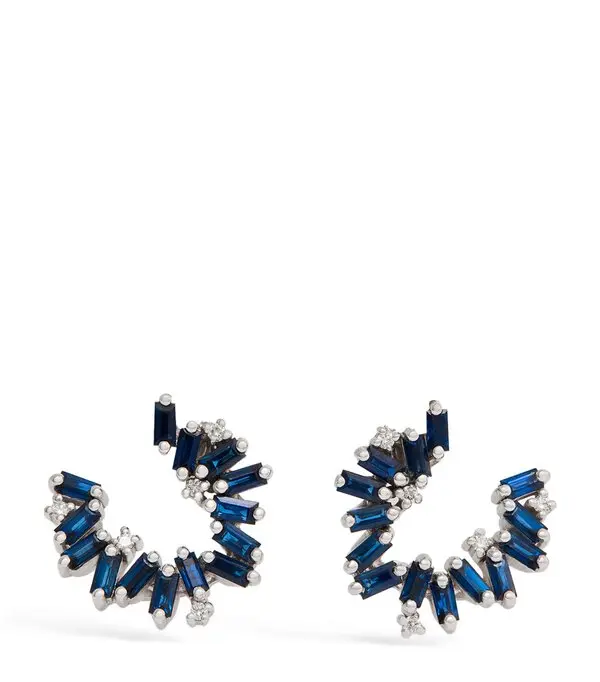 SUZANNE KALAN Mini Gold And Sapphire Bold Hoop Earrings - White