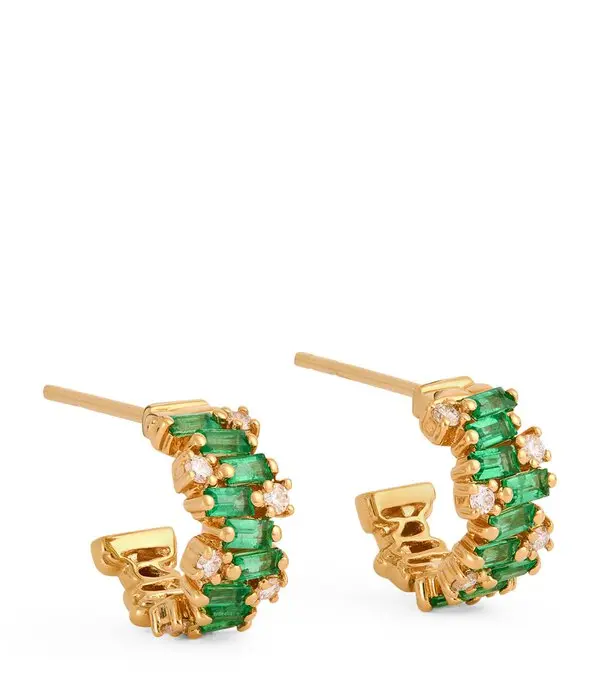 SUZANNE KALAN 18k Yellow Emerald And Diamond Shimmer Hoop Earrings - Gold