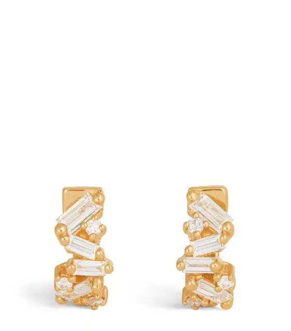 SUZANNE KALAN Yellow And Diamond Fireworks Huggie Hoop Earrings - Gold