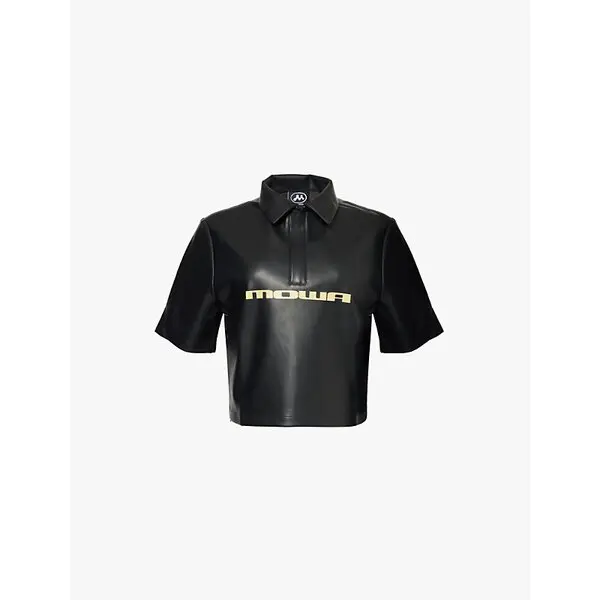Mowalola Moto Polo Collar Faux-Leather Shirt M - Black | Editorialist