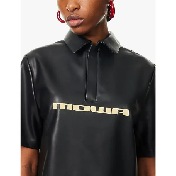 Mowalola Moto Polo Collar Faux-Leather Shirt M - Black | Editorialist
