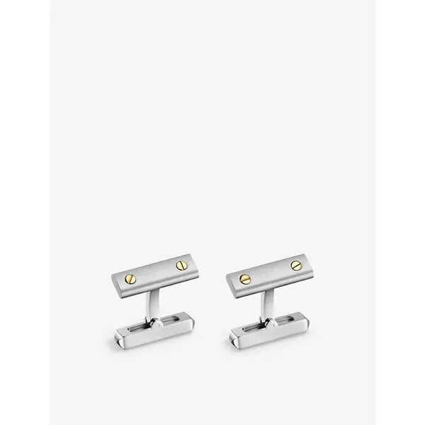 CARTIER Santos De Screw-embellished Palladium-plated Sterling-silver Cufflinks - Silver & Yellow Gold