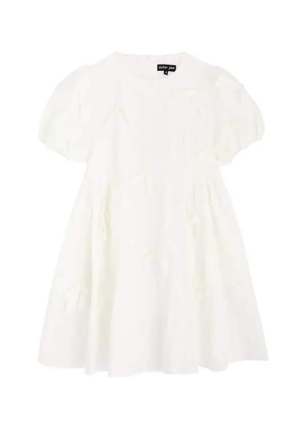 SISTER JANE Nana Bow-embellished Cotton-blend Mini Dress