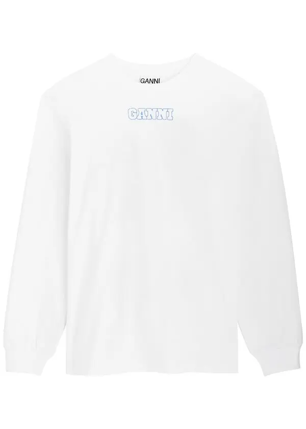 GANNI Logo-embroidered Cotton Top