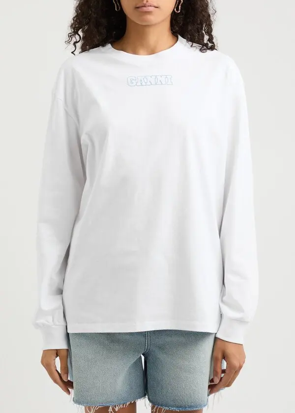 GANNI Logo-embroidered Cotton Top