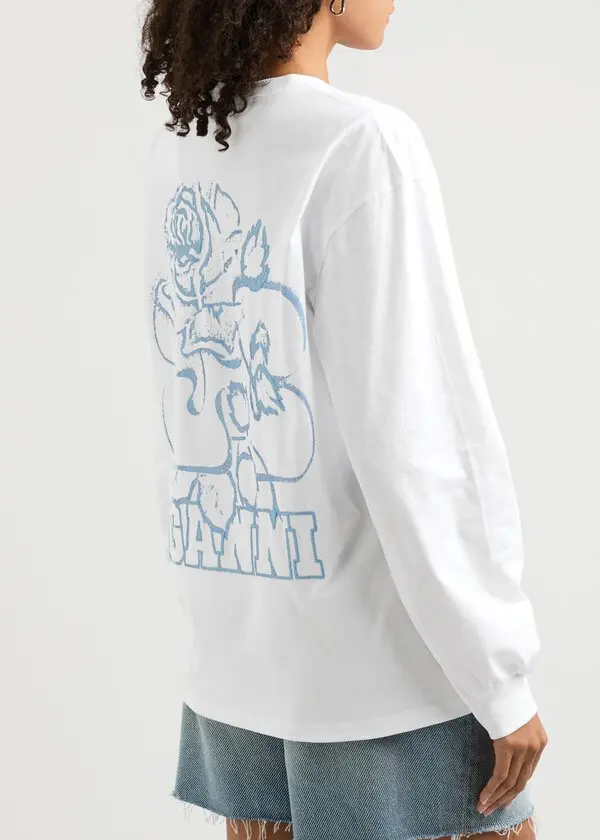 GANNI Logo-embroidered Cotton Top