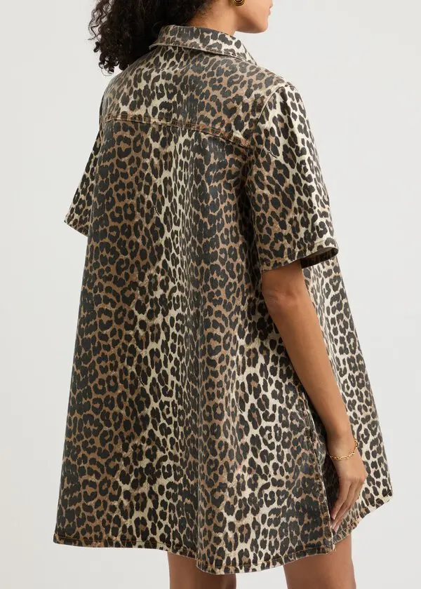 Ganni Print Stretch-Denim Mini Dress - Leopard | Editorialist